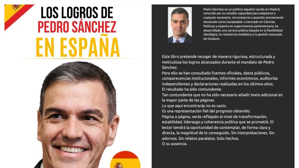 Un libro de 113 páginas en blanco sobre los 'logros' de Pedro Sánchez ...